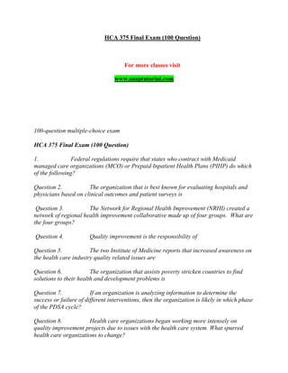 Hca 375 final exam (100 question) | PDF