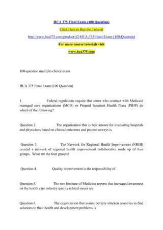 HCA 375 Final Exam (100 Question) | PDF