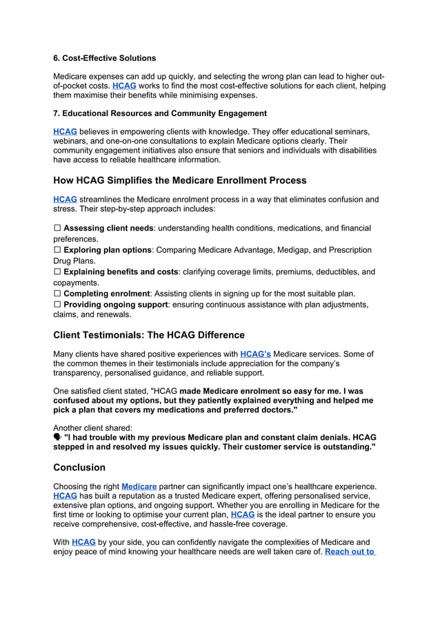 Choosing the Right Partner for Your Medicare Coverage Needs: Why HCAG ...