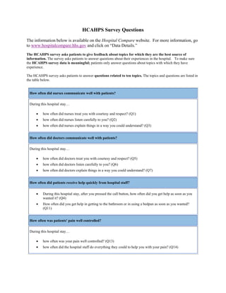 HCAHPS Survey Questions | PDF