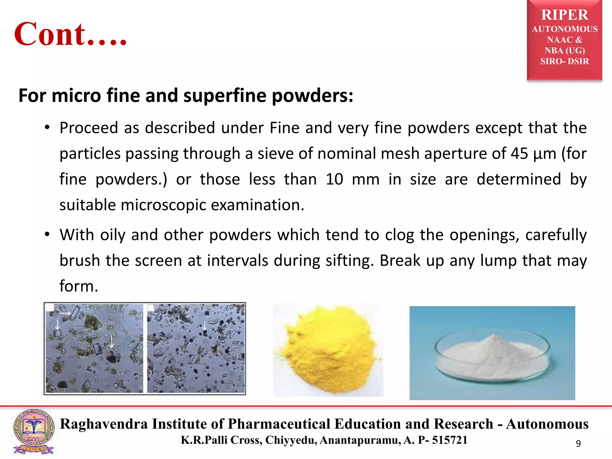 Determination of heavy metals, fineness of powder, density and moisture ...