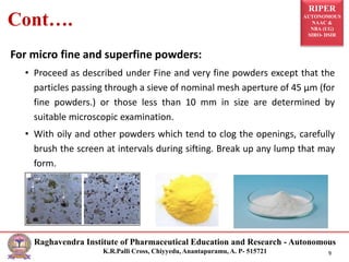 Determination of heavy metals, fineness of powder, density and moisture ...
