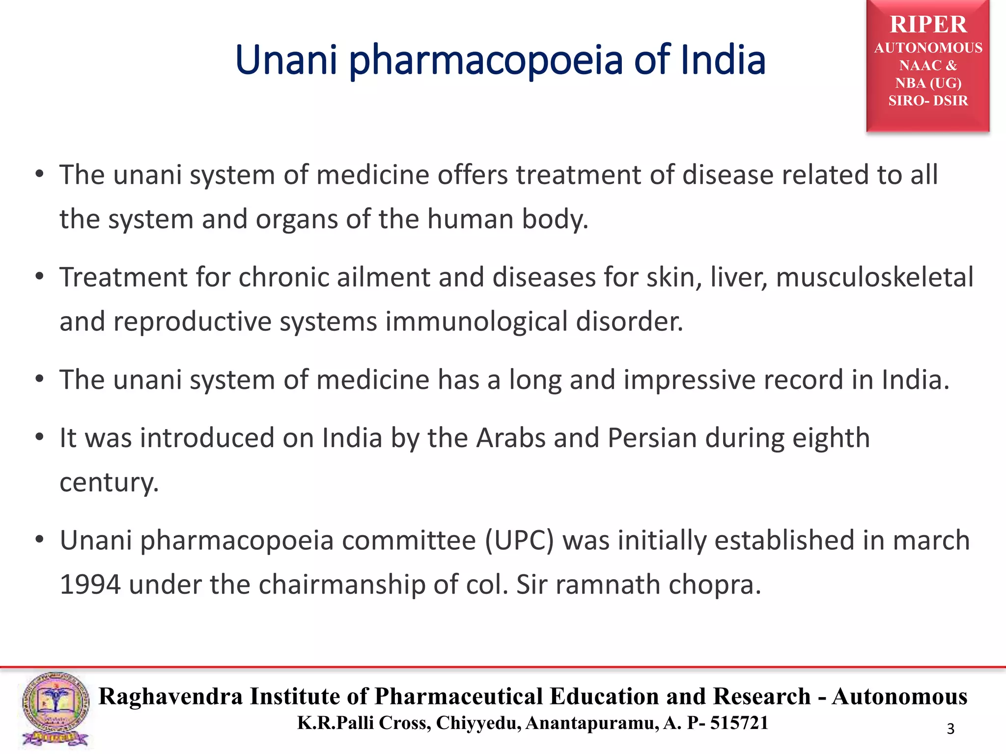 Monographs of herbal drugs: Siddha and Unani pharmacopeia | PPTX