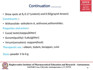 Monographs of herbal drugs: Siddha and Unani pharmacopeia | PPTX