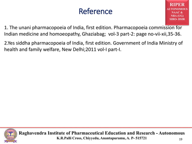 Monographs of herbal drugs: Siddha and Unani pharmacopeia | PPTX