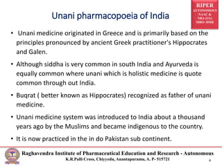 Monographs of herbal drugs: Siddha and Unani pharmacopeia | PPTX