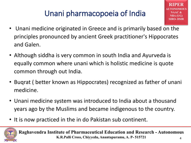 Monographs of herbal drugs: Siddha and Unani pharmacopeia | PPTX