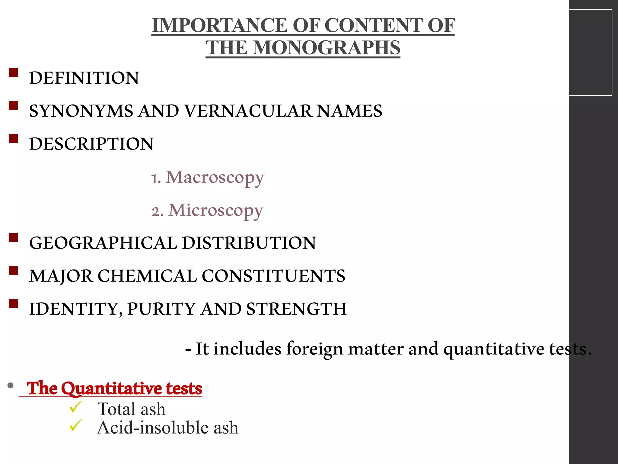 Monographs Of Herbal Drugs and Comparative Study In Various ...