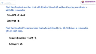 Concepts of HCF and LCM in Aptitude preparation | PPTX