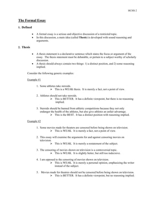 Hc formal essay handout 2013 revision | PDF