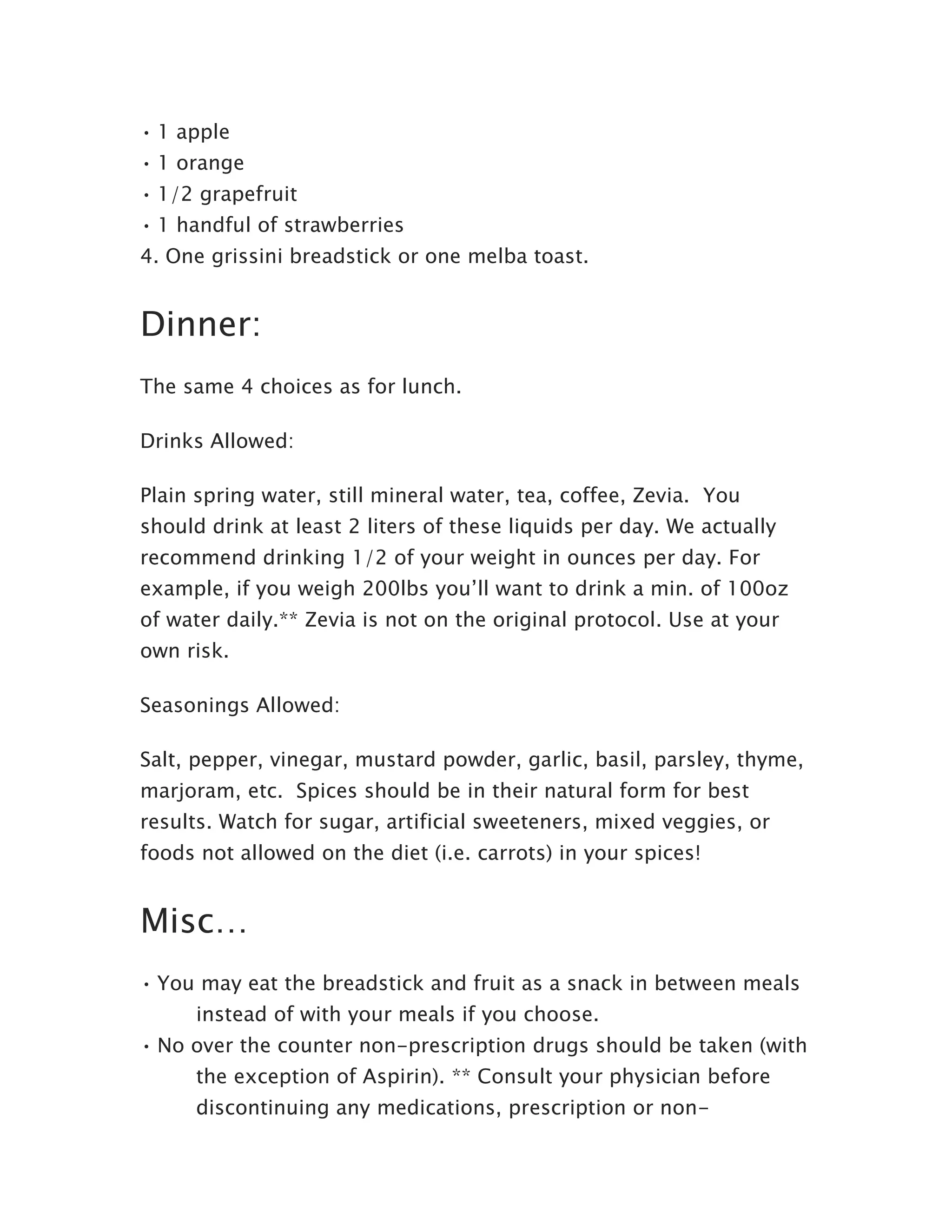 HCG Diet Phase 2 Acceptable Food List | DOCX