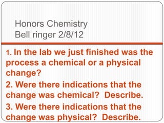 Hchem bell ringers 1 30 to 2-17 | PPTX | Chemistry | Science