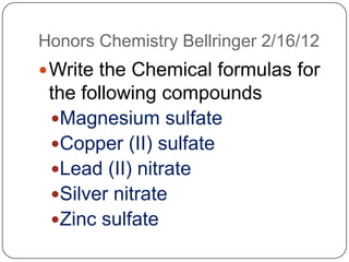 Hchem bell ringers 1 30 to 2-17 | PPTX | Chemistry | Science