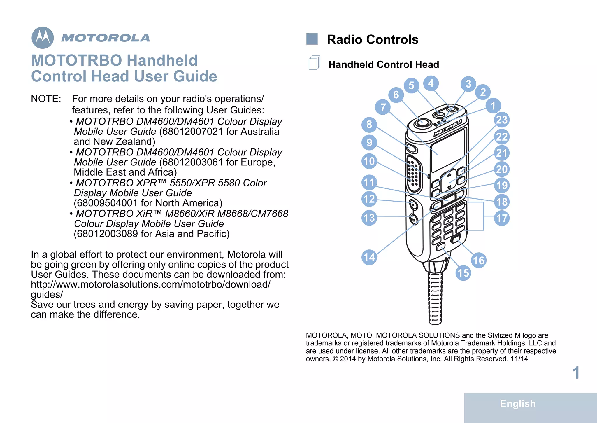 Motorola MotoTRBO XPR5550 HandHeld Control Head (HCH) User Guide ...