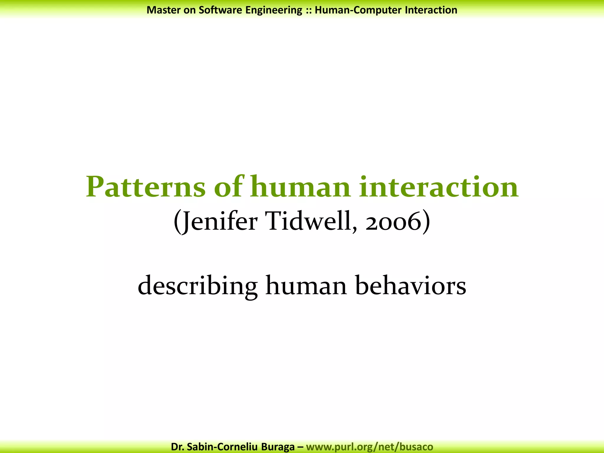 HCI: Design Patterns for Social Web Interaction | PPT