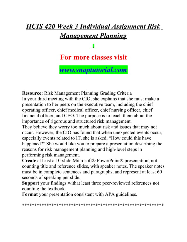 HCIS 420 Technology levels--snaptutorial.com