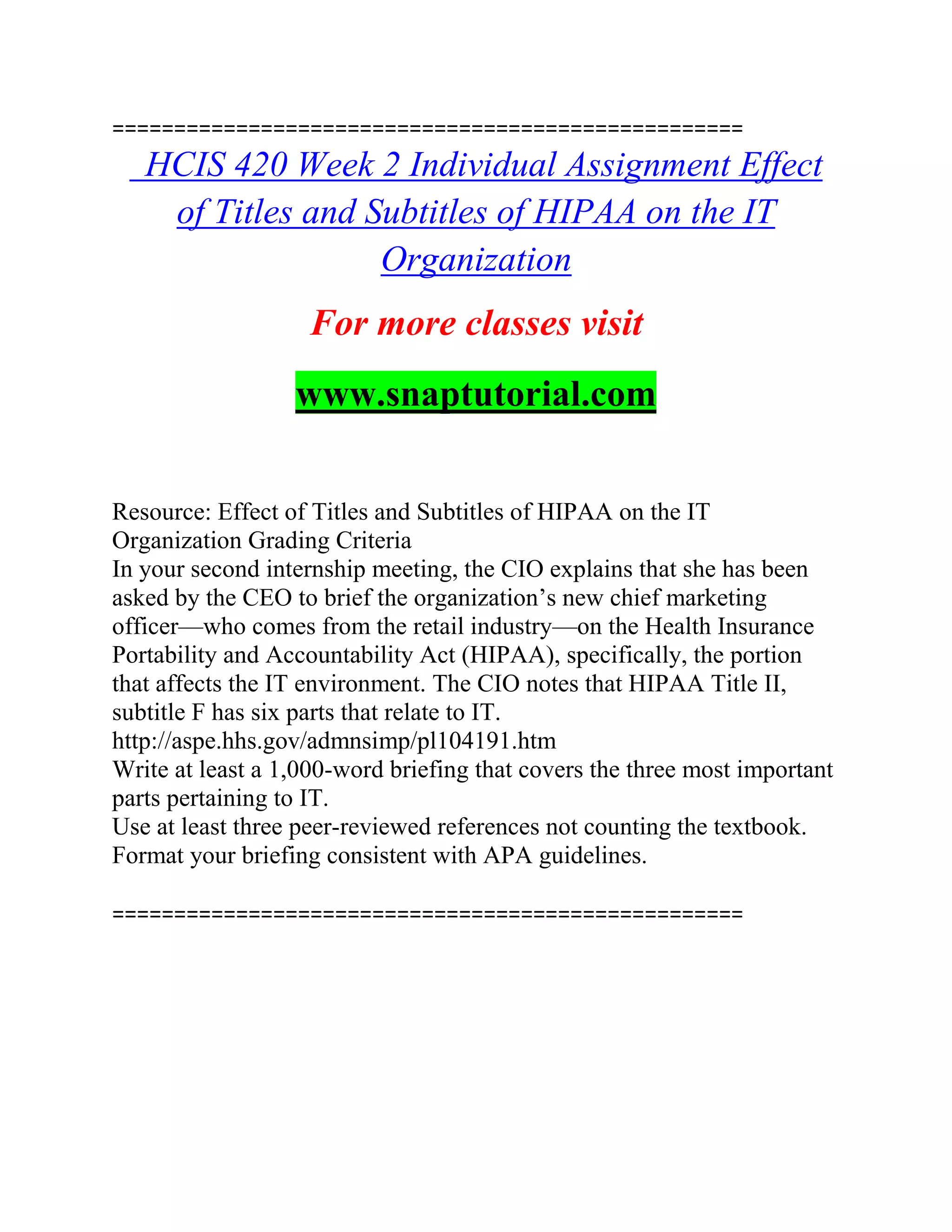 HCIS 420 help Successful Learning/Snaptutorial | PDF