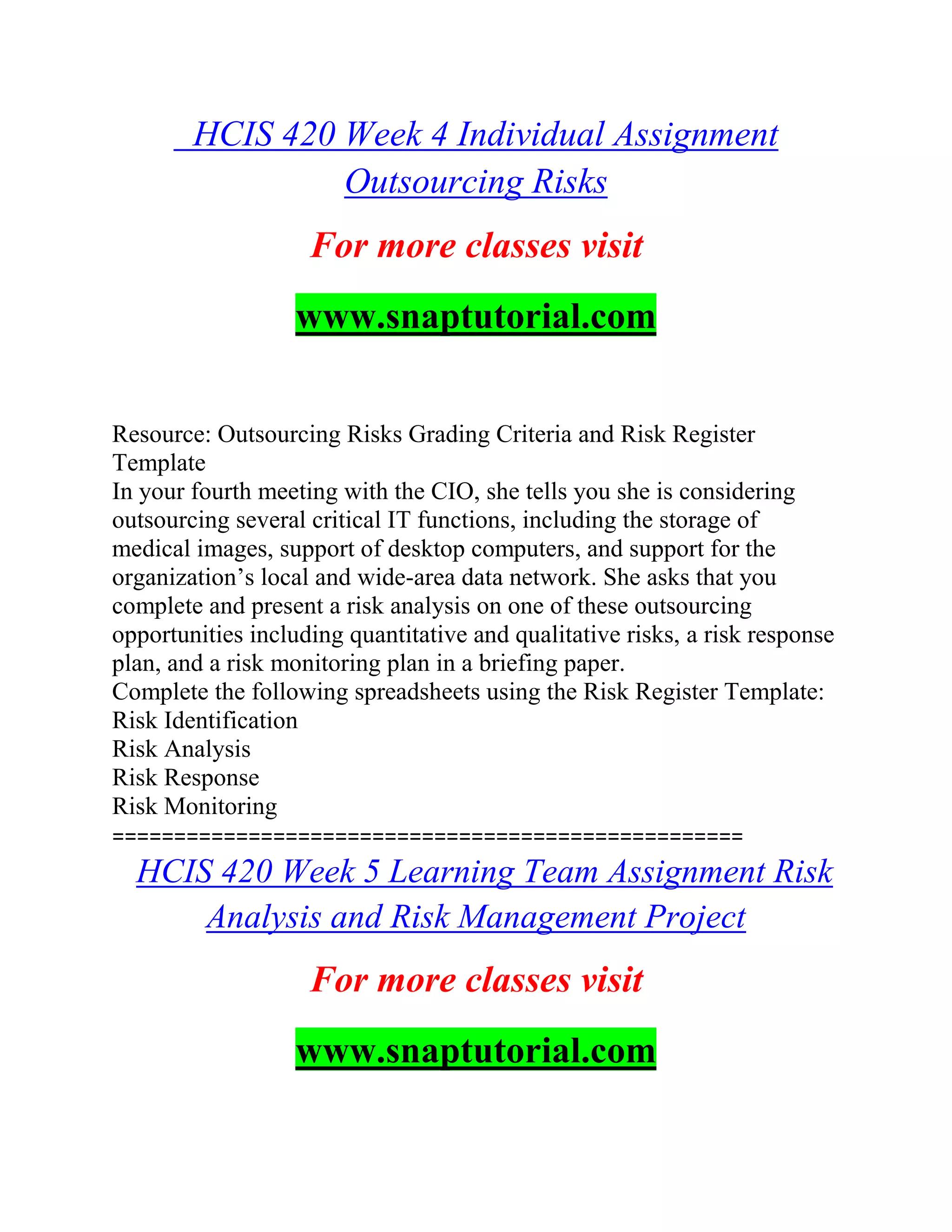 HCIS 420 help Successful Learning/Snaptutorial | PDF