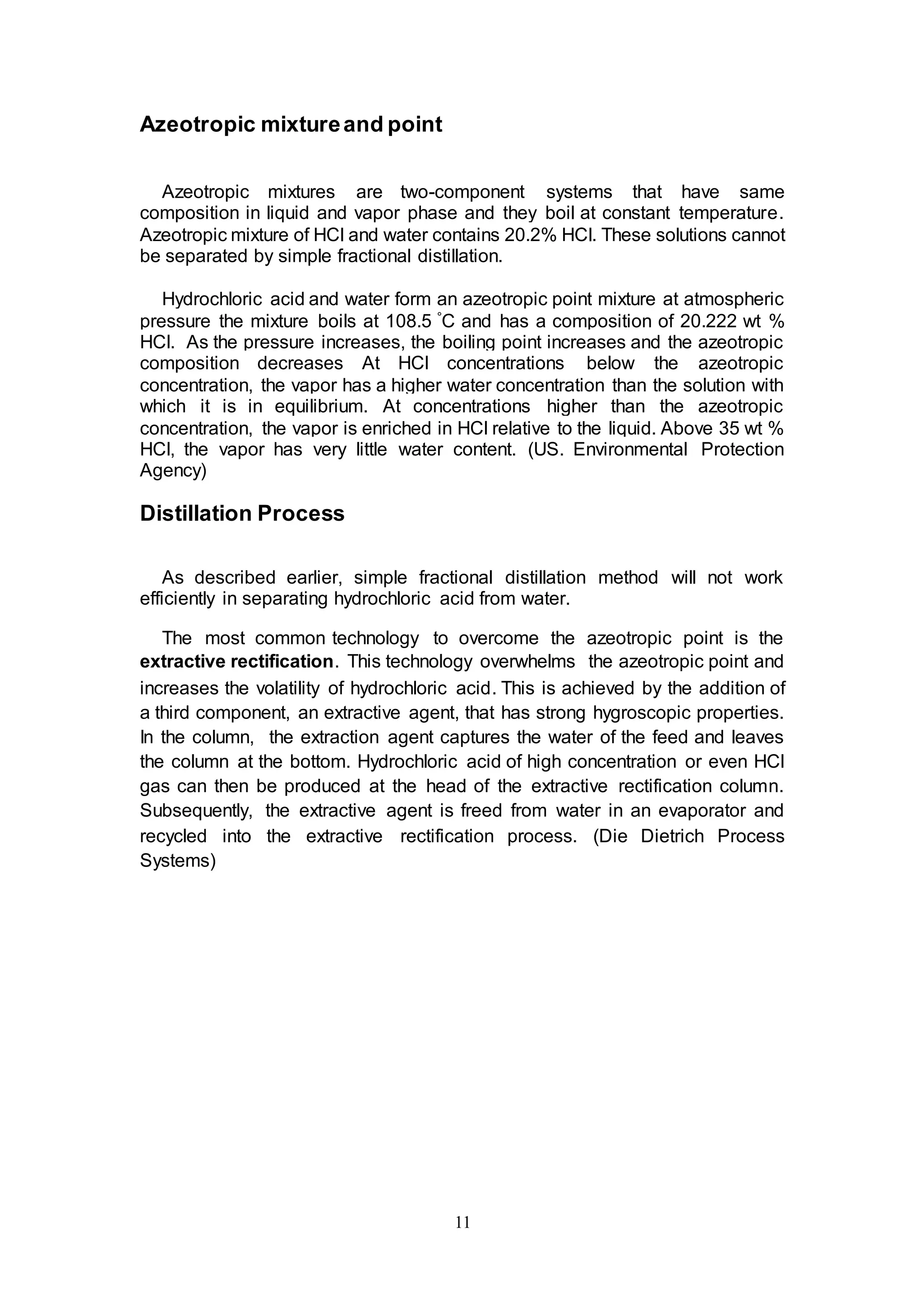 Recovery of Azeotropic mixture of Hydrochloric Acid and Water | DOCX