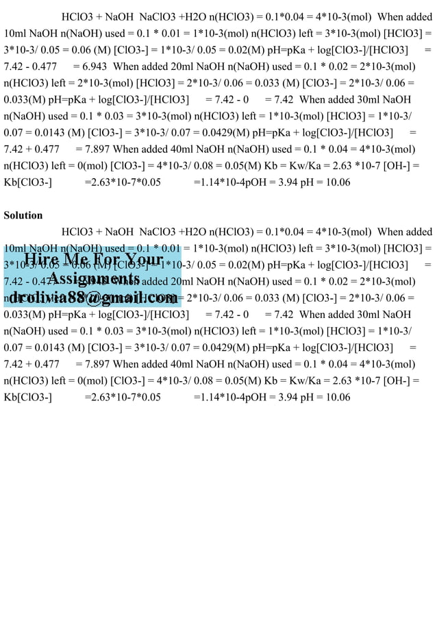 HClO3 + NaOH NaClO3 +H2O n(HClO3) = 0.10.04 = 4.pdf