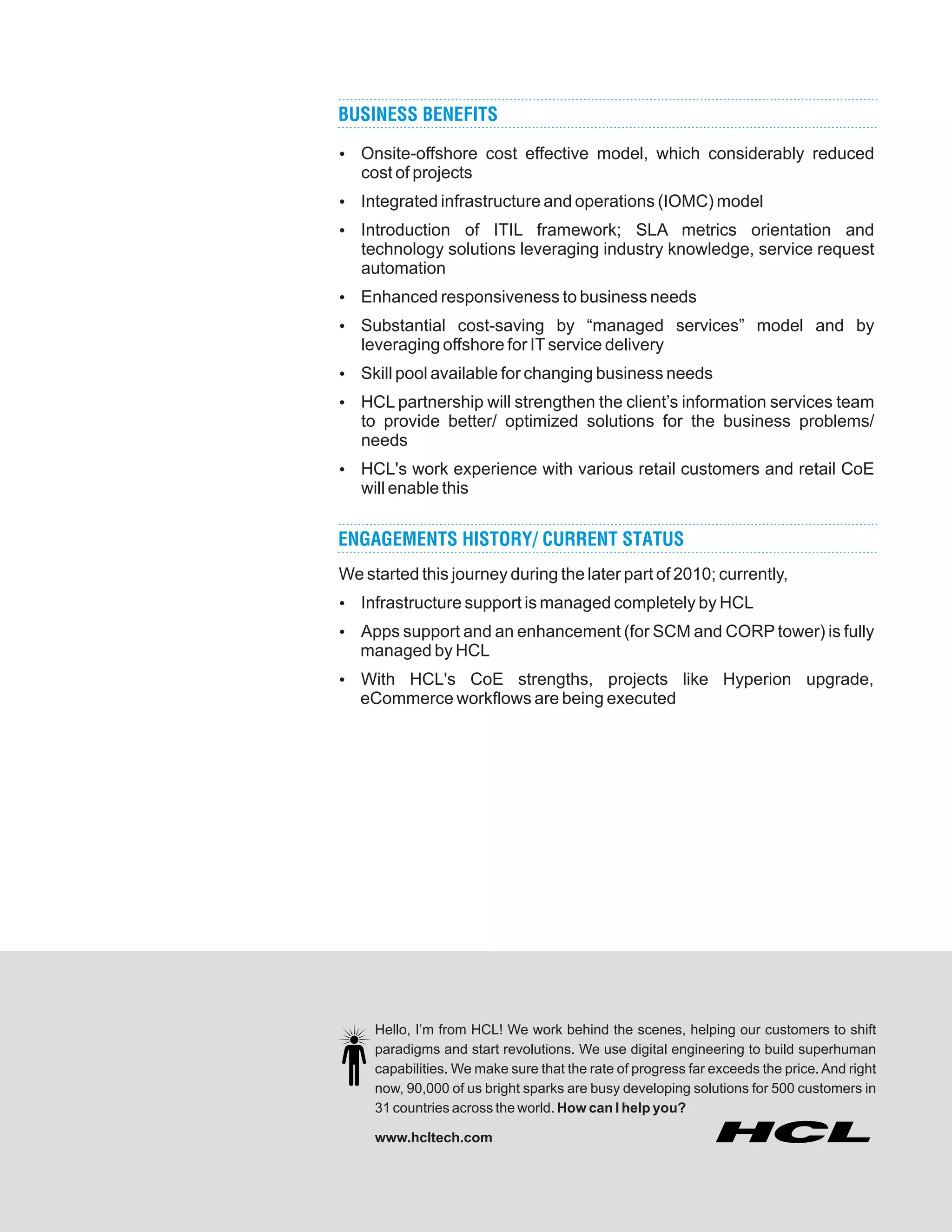 HCLT Case Study: HCL optimizes cost and enhances performance for a leading retailer | PDF