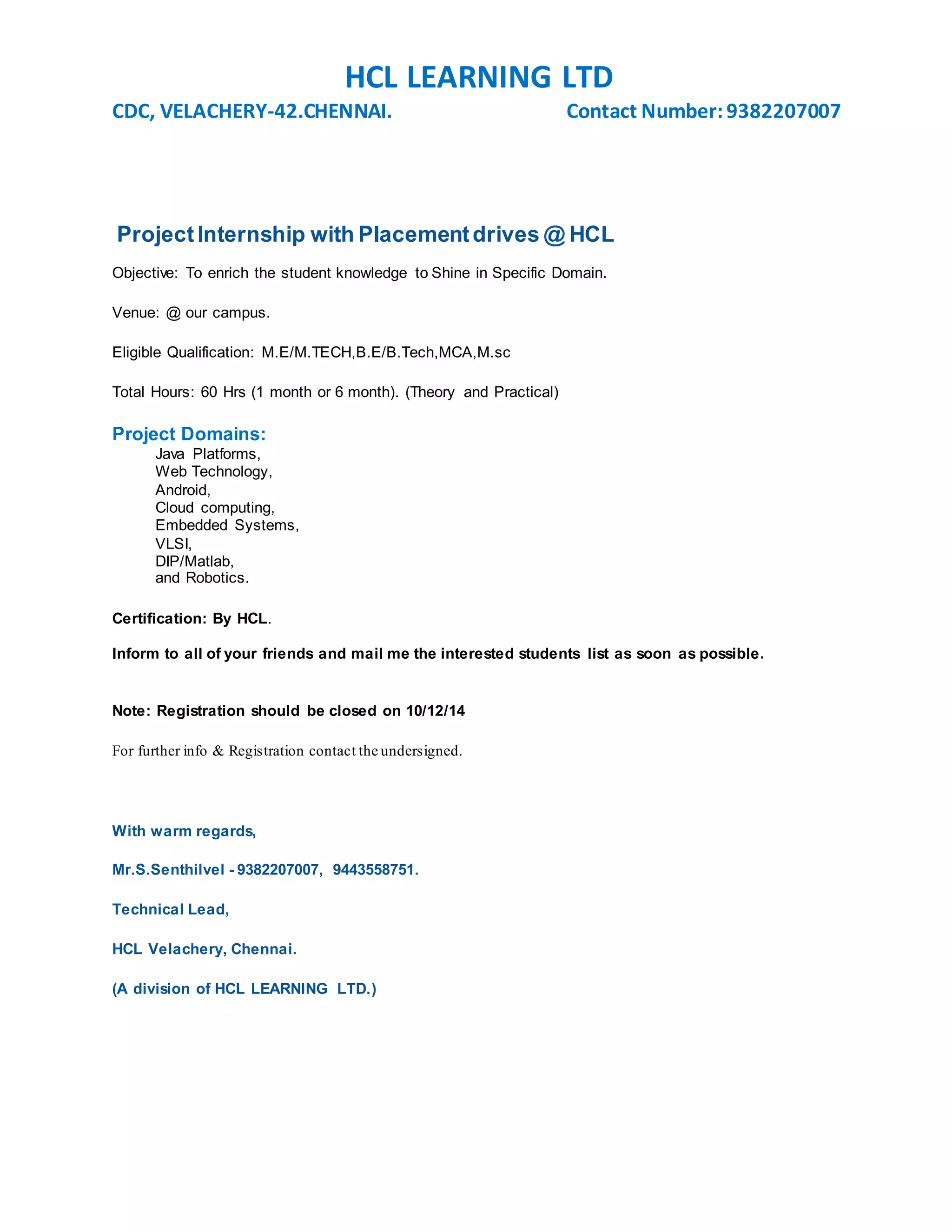 Workshop in hcl learning | DOCX