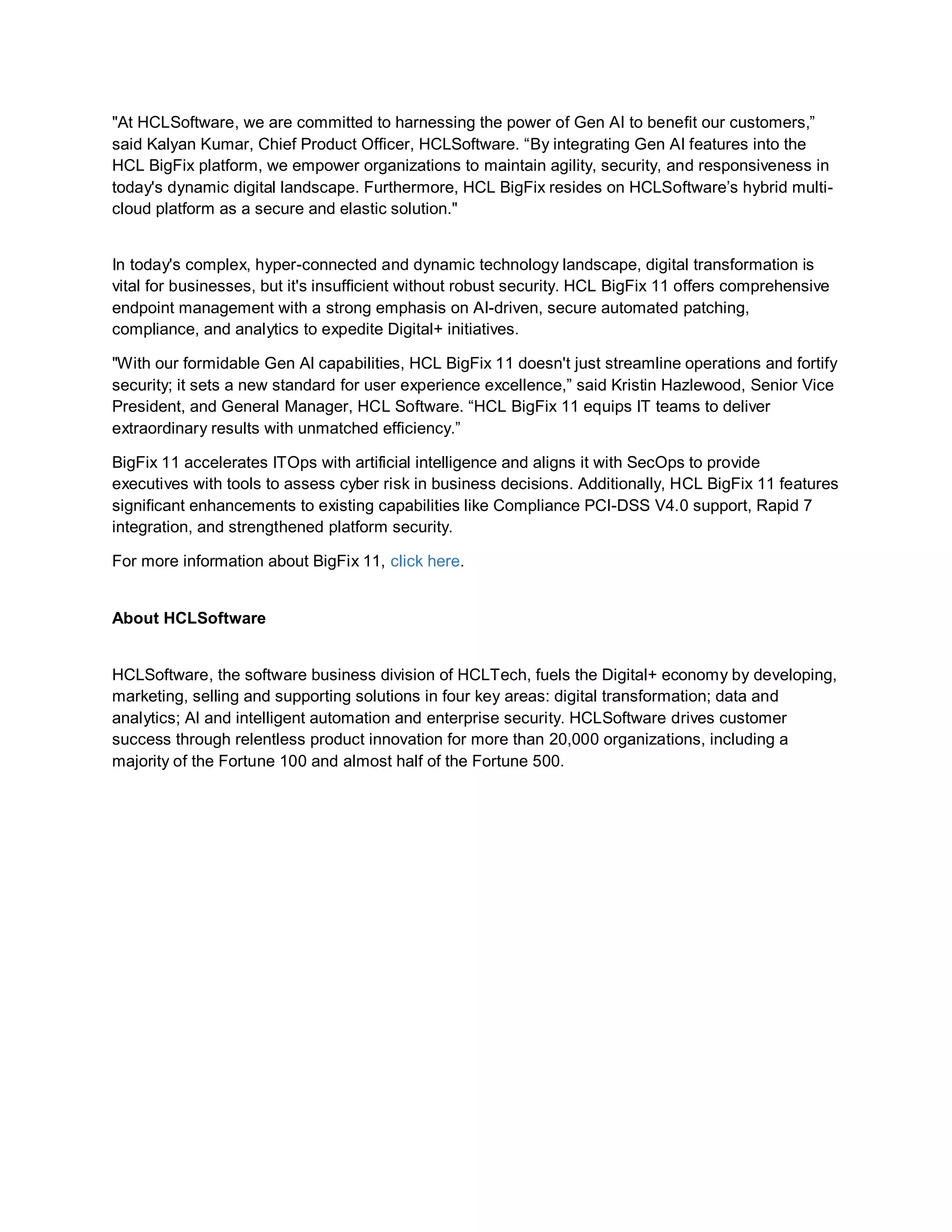 HCLSoftware Launches HCL BigFix 11: A New Era of Gen AI Capabilities ...