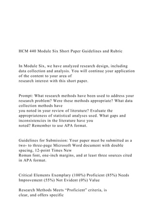 HCM 440 Module Six Short Paper Guidelines and Rubric .docx