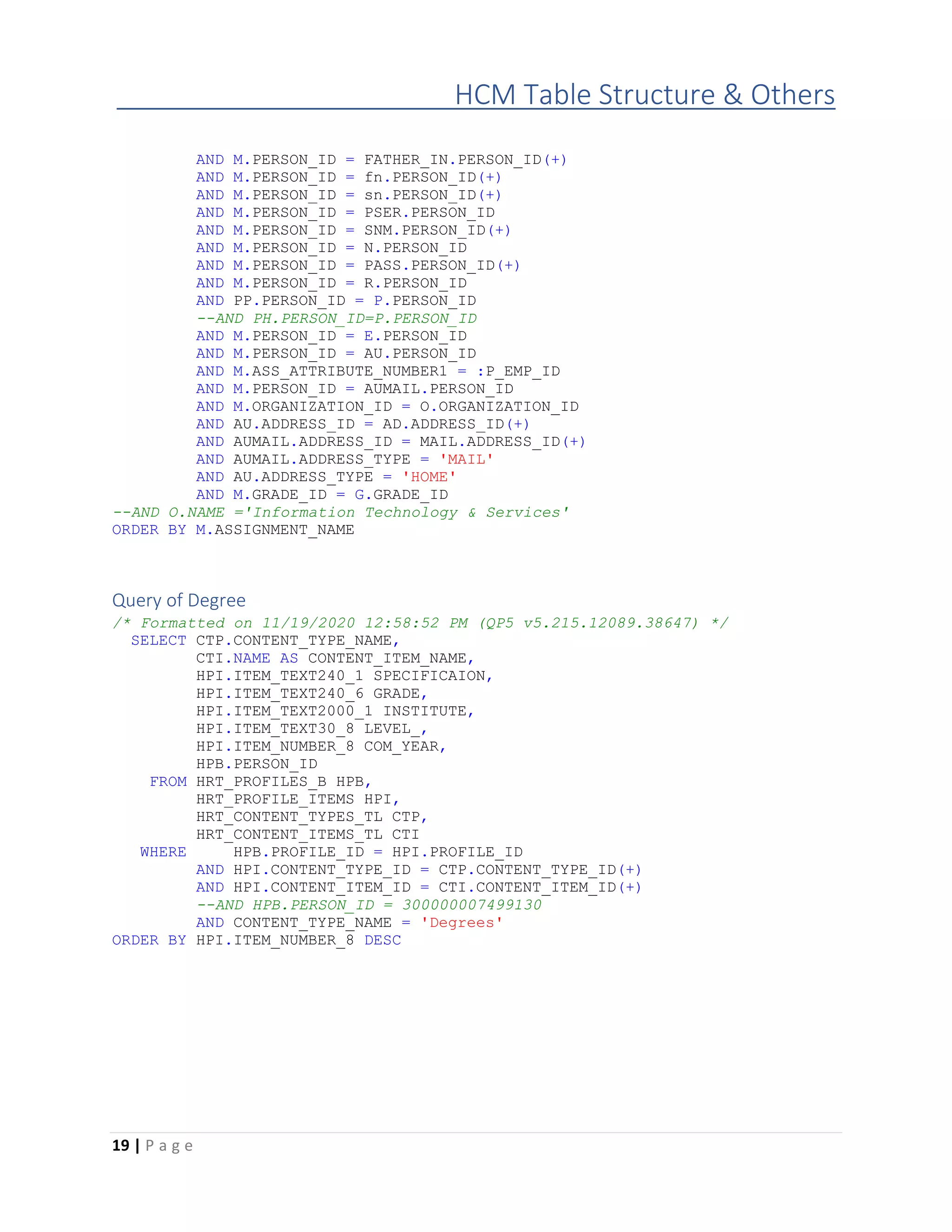 Oracle Cloud Human Capital Management Table Structure | DOCX