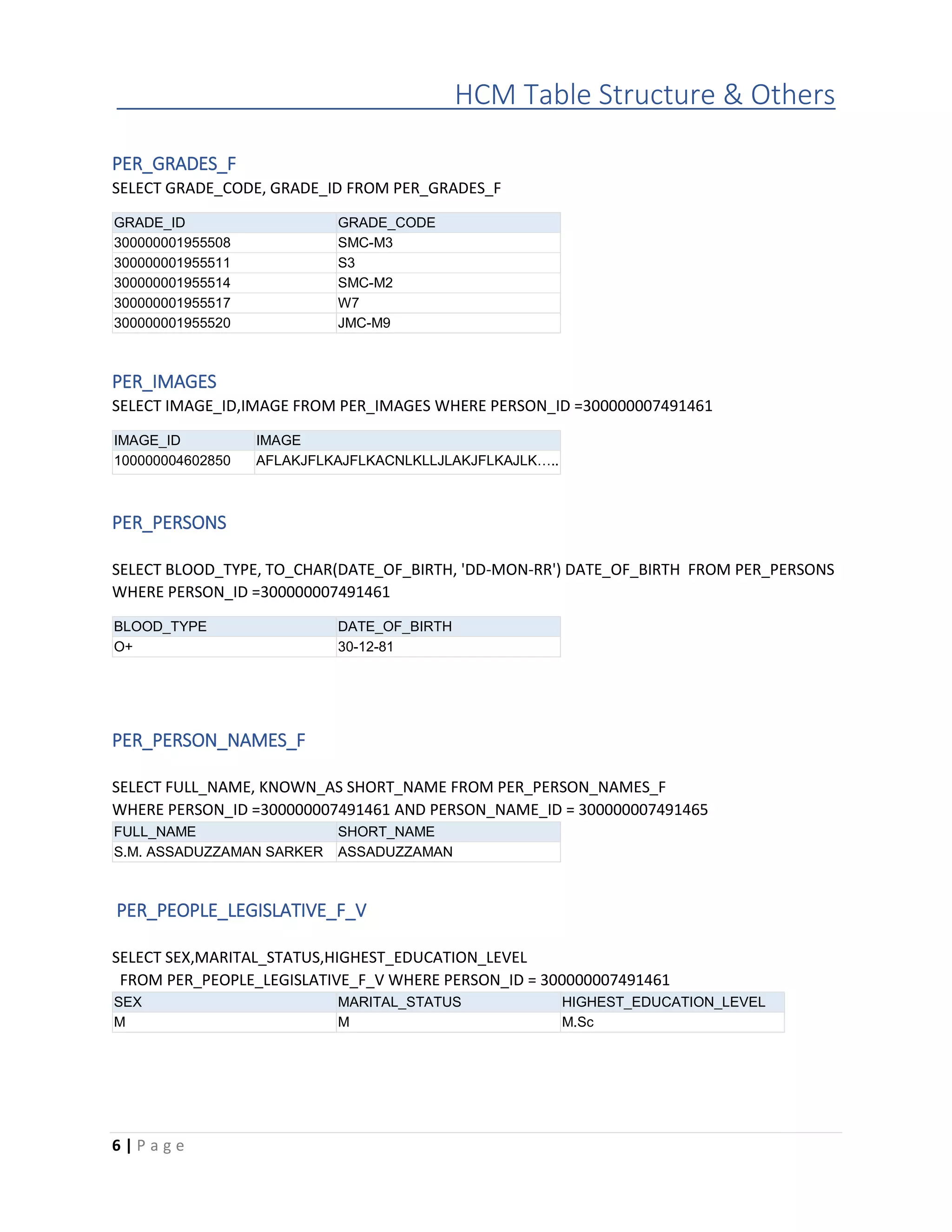 Oracle Cloud Human Capital Management Table Structure | DOCX