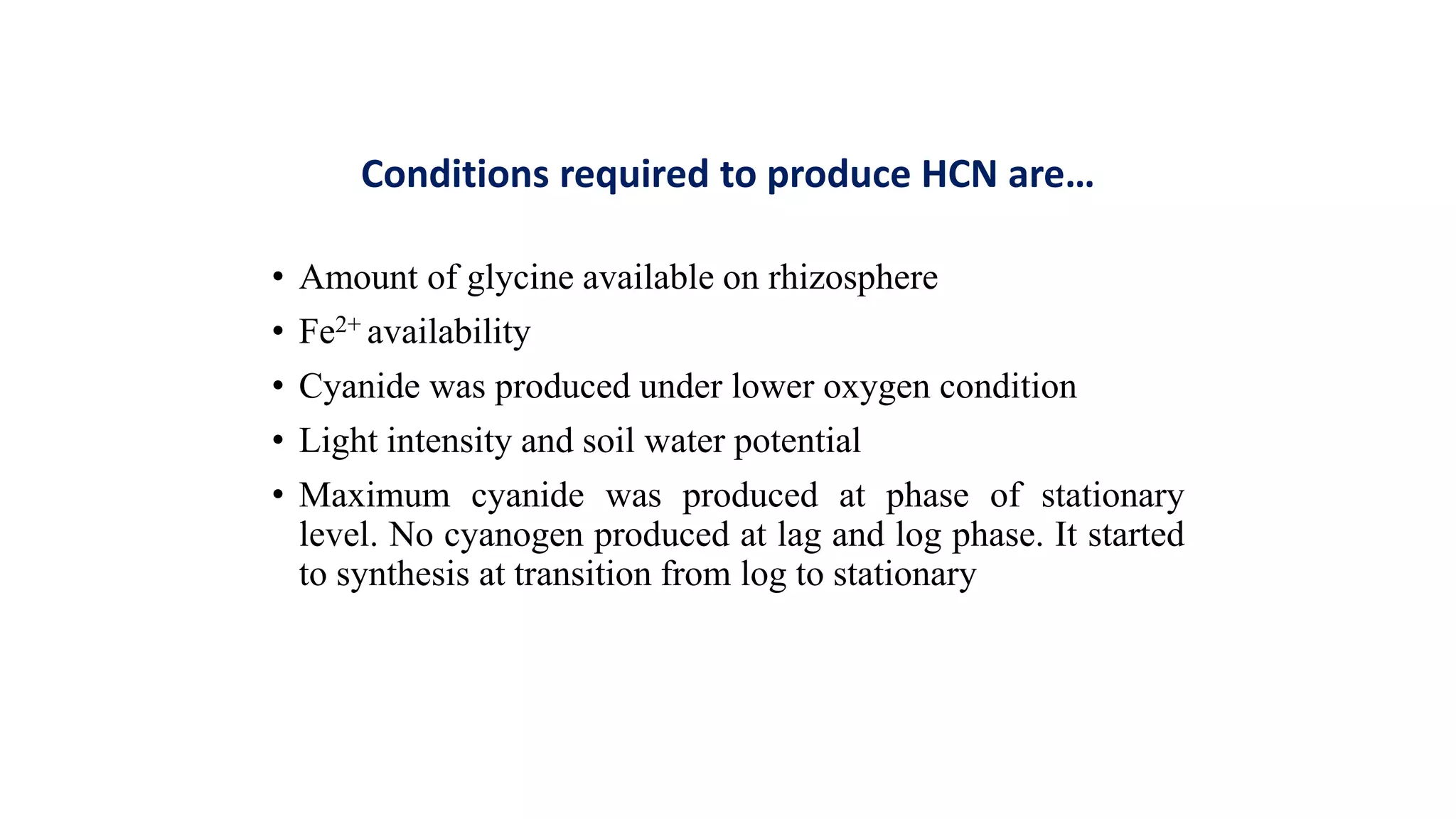 Isolation, screening and quantification of Hydrogen Cyanide (HCN ...