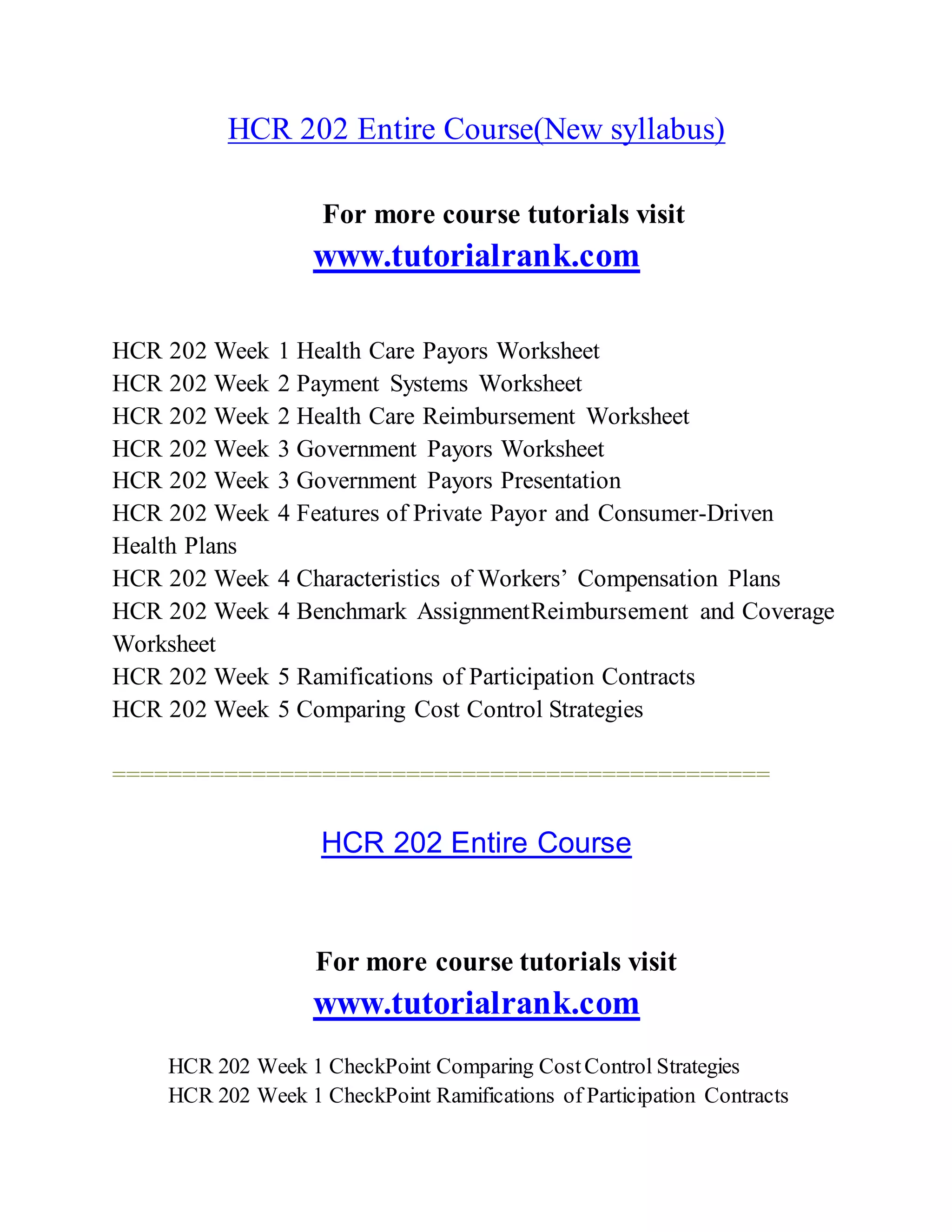HCR 202 Enhance teaching/tutorialrank.com