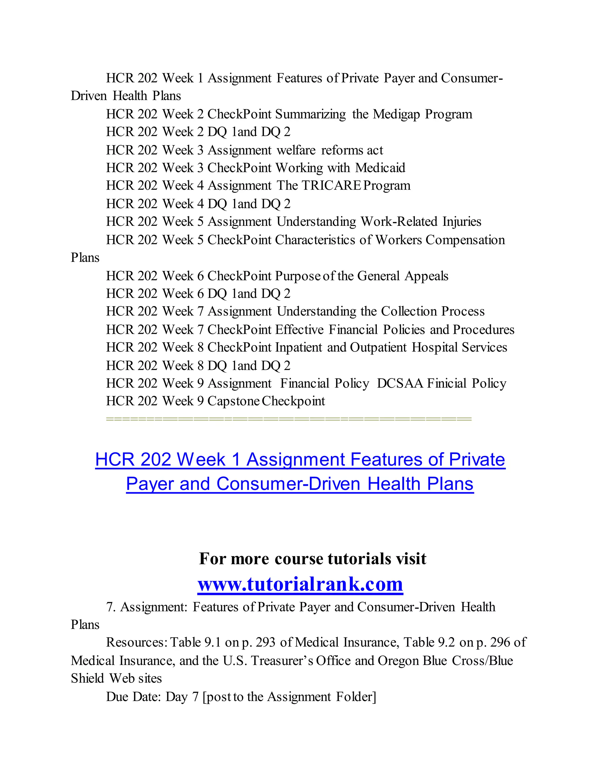HCR 202 Enhance teaching/tutorialrank.com | Health Insurance | Insurance