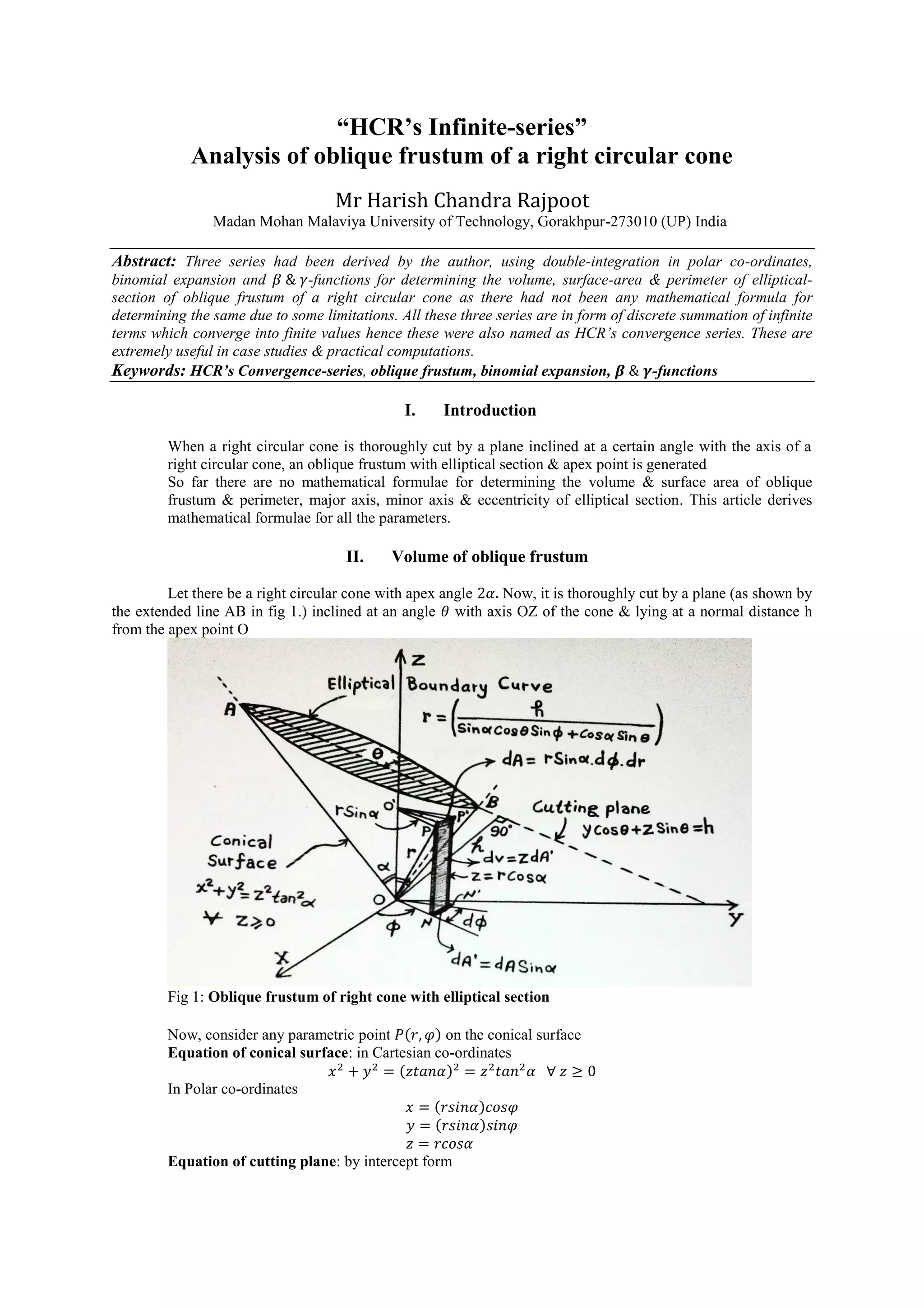 HCR's Infinite or Convergence Series (Calculations of Volume, Surface ...