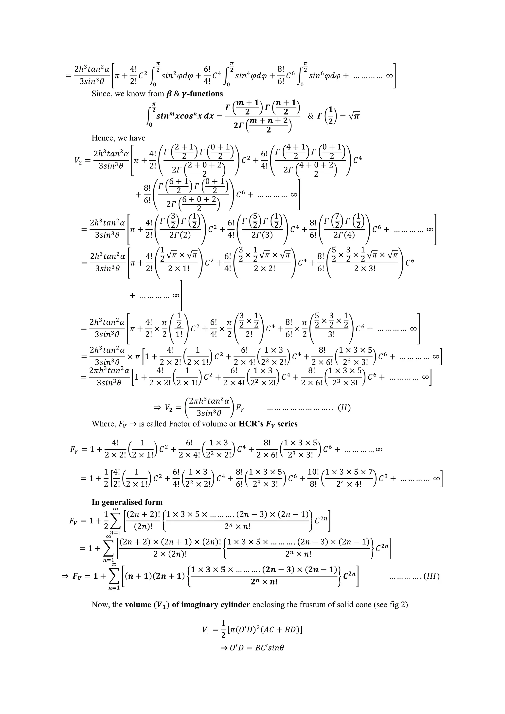 HCR's Infinite or Convergence Series (Calculations of Volume, Surface ...