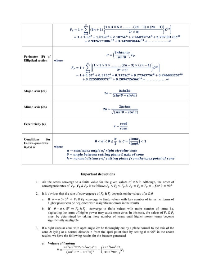 Hcrs Infinite Or Convergence Series Calculations Of Volume Surface Area Of Oblique Frustum 