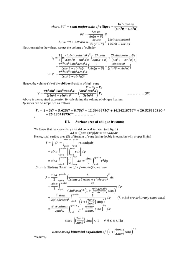 HCR's Infinite or Convergence Series (Calculations of Volume, Surface ...