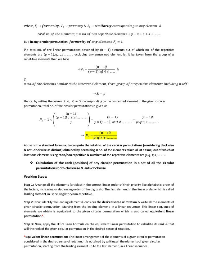 HCR's Rank Formula applied to calculate rank of circular permutations