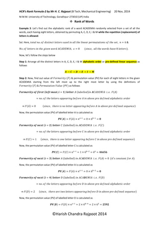 HCR's Rank formula 2 (to calculate rank of any linear permutation when ...