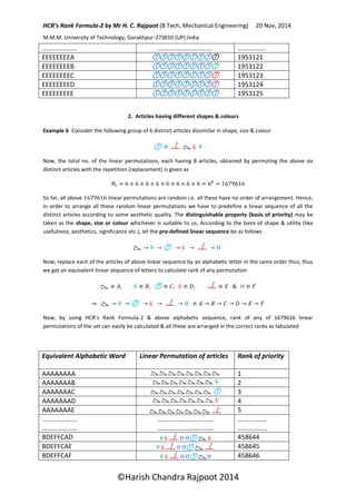 HCR's Rank formula 2 (to calculate rank of any linear permutation when ...