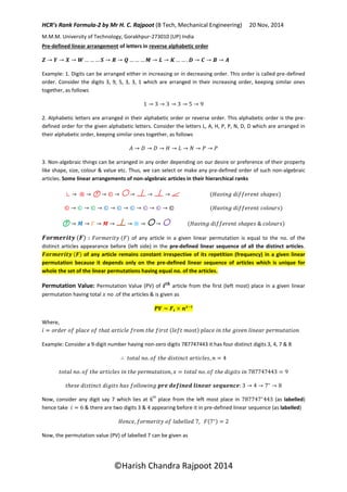 HCR's Rank formula 2 (to calculate rank of any linear permutation when ...