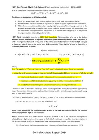 HCR's Rank formula 2 (to calculate rank of any linear permutation when ...