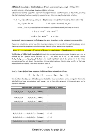 HCR's Rank formula 2 (to calculate rank of any linear permutation when ...
