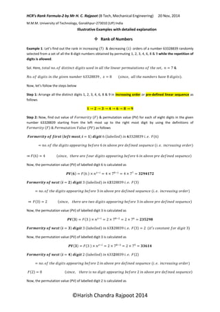 HCR's Rank formula 2 (to calculate rank of any linear permutation when ...