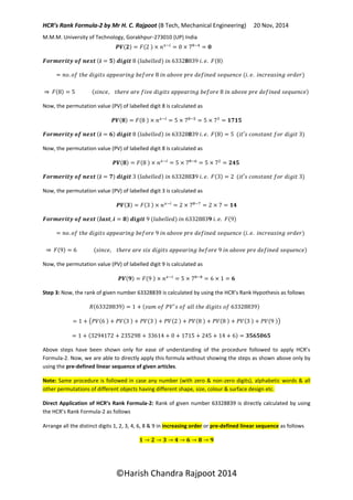 HCR's Rank formula 2 (to calculate rank of any linear permutation when ...