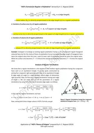HCR's Formula for Regular n-Polyhedrons (Mathematical analysis of ...