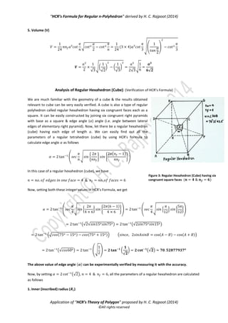 HCR's Formula for Regular n-Polyhedrons (Mathematical analysis of ...