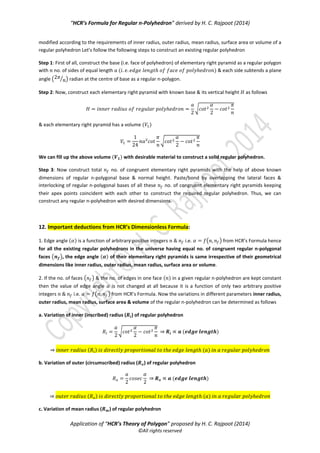 HCR's Formula for Regular n-Polyhedrons (Mathematical analysis of ...