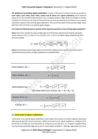 HCR's Formula for Regular n-Polyhedrons (Mathematical analysis of ...