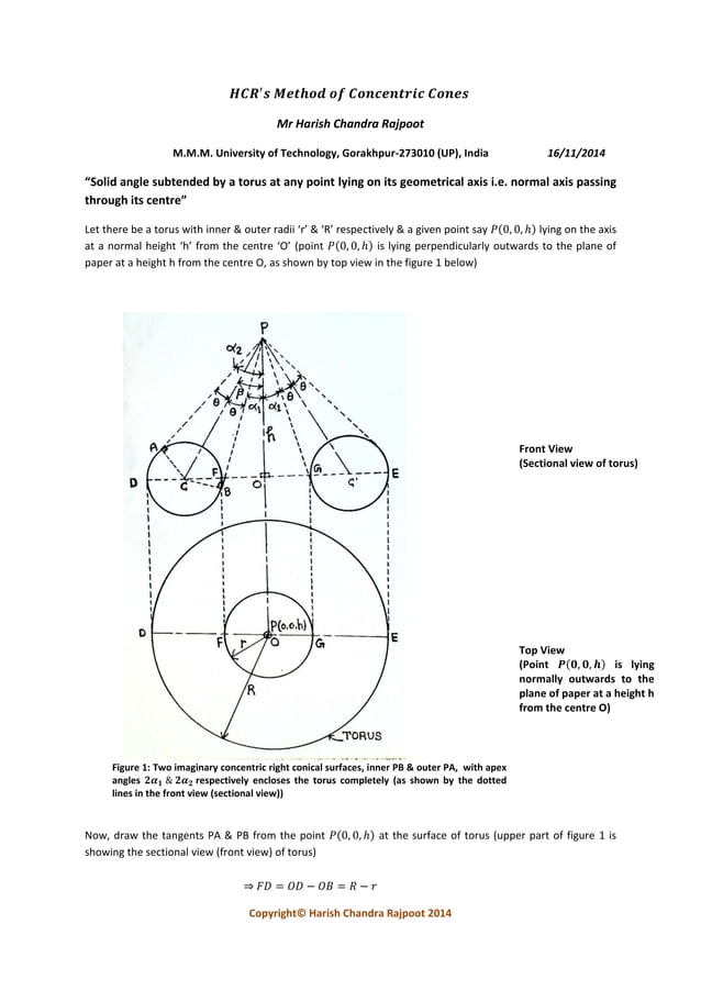 HCR's method of concentric cones (solid angle subtended by a torus at ...